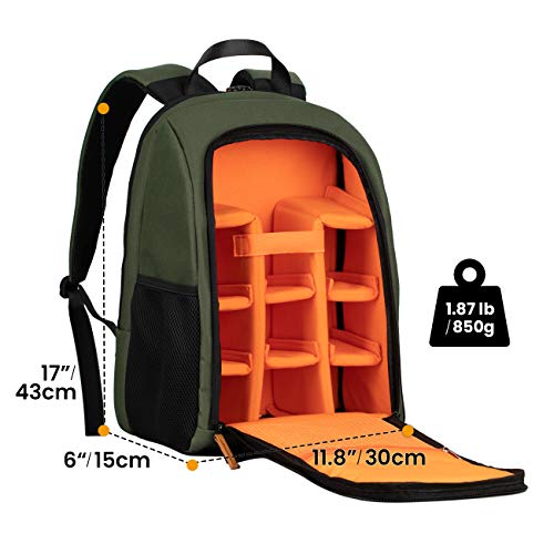 TARION Camera Backpack Waterproof Camera Bag Large Capacity Camera Case with 15 Inch Laptop Compartment Rain Cover for Women Men Photographer Lens Tripod Green