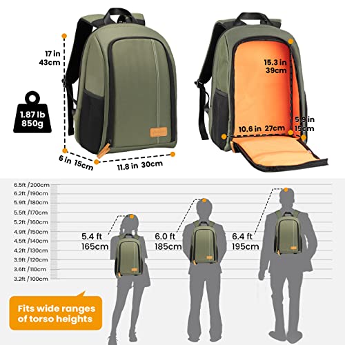 TARION Camera Backpack Waterproof Camera Bag Large Capacity Camera Case with 15 Inch Laptop Compartment Rain Cover for Women Men Photographer Lens Tripod Green
