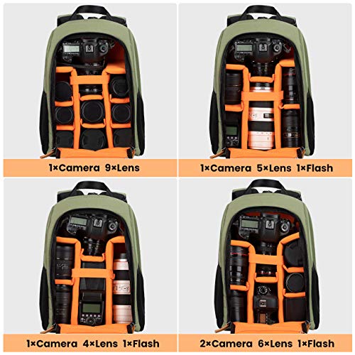 TARION Camera Backpack Waterproof Camera Bag Large Capacity Camera Case with 15 Inch Laptop Compartment Rain Cover for Women Men Photographer Lens Tripod Green