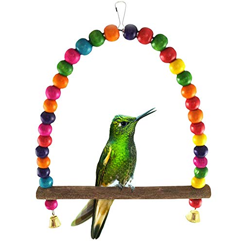 FLORO Hummingbird, Wren, Wild Bird Swing, Comfortable Wooden Perch for Resting & Guarding Food, Countryside Style Garden Décor with Colorful Beads, Includes Metal Hook for Easy Installation