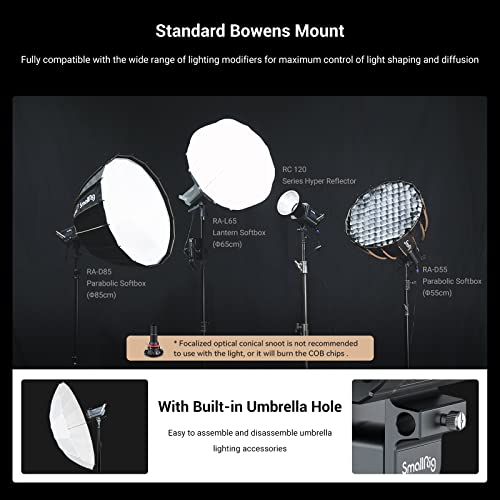SmallRig RC 120D 120W COB LED Video Light, 5600K, 62600Lux@1m On-Board and SmallGoGo App Control, TLCI 96+ CRI 95+, 9 Lighting Effects, Support AC Adapter and 14.4V/26V V-Mount Battery- 3470