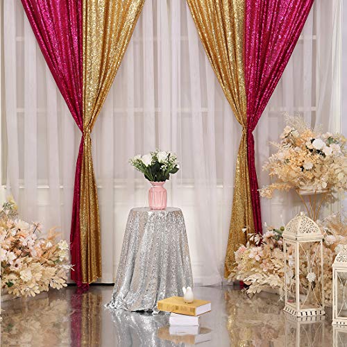 2Pcs 3Ft x 8Ft Gold Sequin Backdrop Curtain, Glitter Photography Background, Sequence Xmas Thanksgiving Backdrop for Wedding Party Holiday Festival Decorā¦