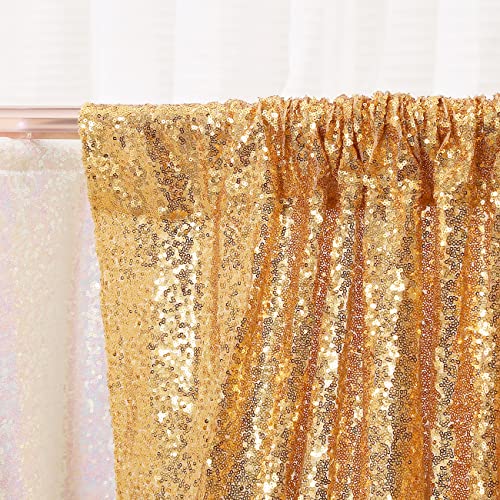 2Pcs 3Ft x 8Ft Gold Sequin Backdrop Curtain, Glitter Photography Background, Sequence Xmas Thanksgiving Backdrop for Wedding Party Holiday Festival Decorā¦