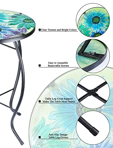 VCUTEKA Patio Side Table Outdoor Coffee Table Mosaic Accent Table Round Small End Table Bistro for Living Room Porch Balcony Backyard Garden Sunflower