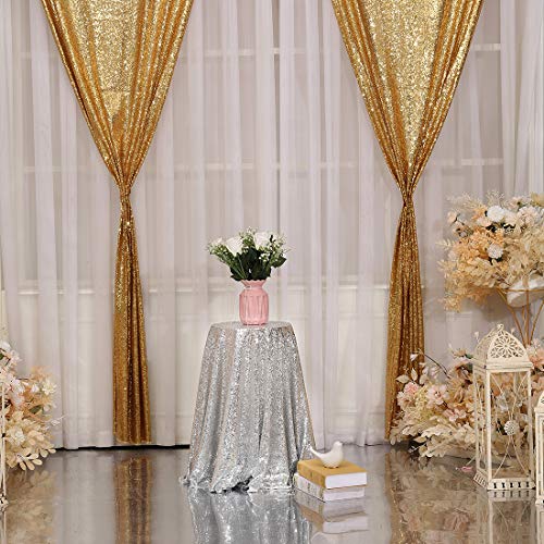 2Pcs 3Ft x 8Ft Gold Sequin Backdrop Curtain, Glitter Photography Background, Sequence Xmas Thanksgiving Backdrop for Wedding Party Holiday Festival Decorā¦