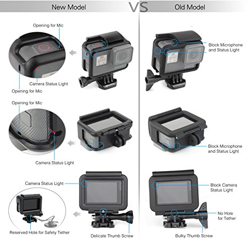 Frame Mount Housing Case for GoPro Hero 5/6/7 Black Action Camera - Protective Case with Quick Release Buckle, Long Thumb Bolt Screw, and Lens Cap - Black