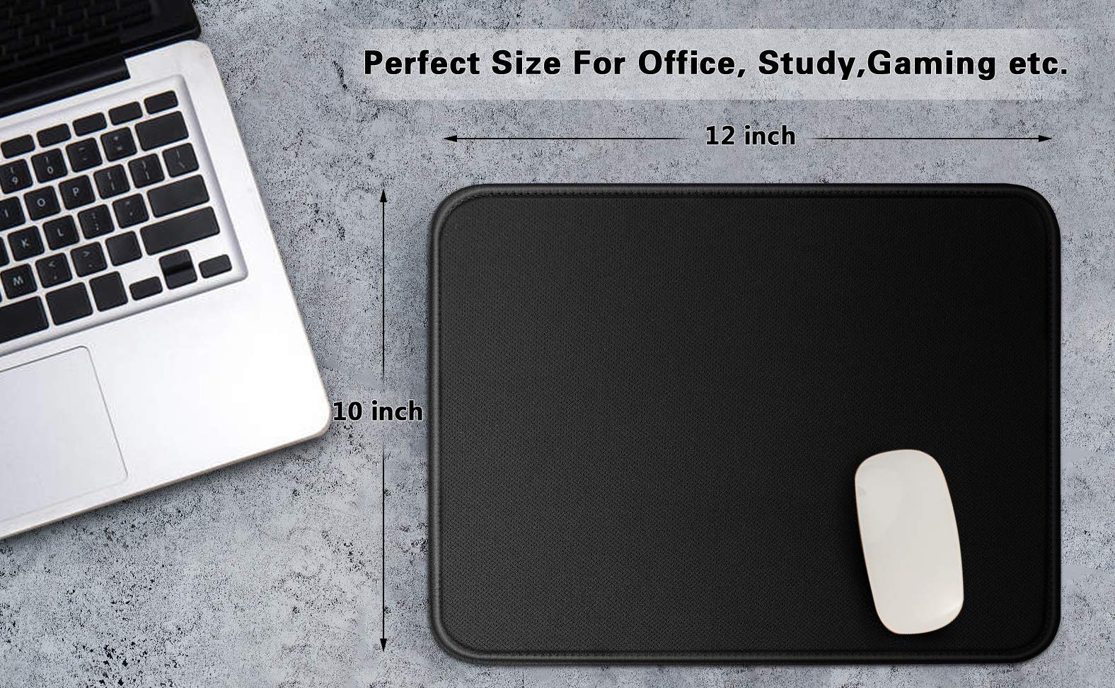 Large Mouse Pad 12x10 with Non-Slip Rubber Base, Premium-Textured & Waterproof Mousepad with Stitched Edges, Mouse Gaming Mat for Computers, Laptop, Office & Home, Black, Soft.