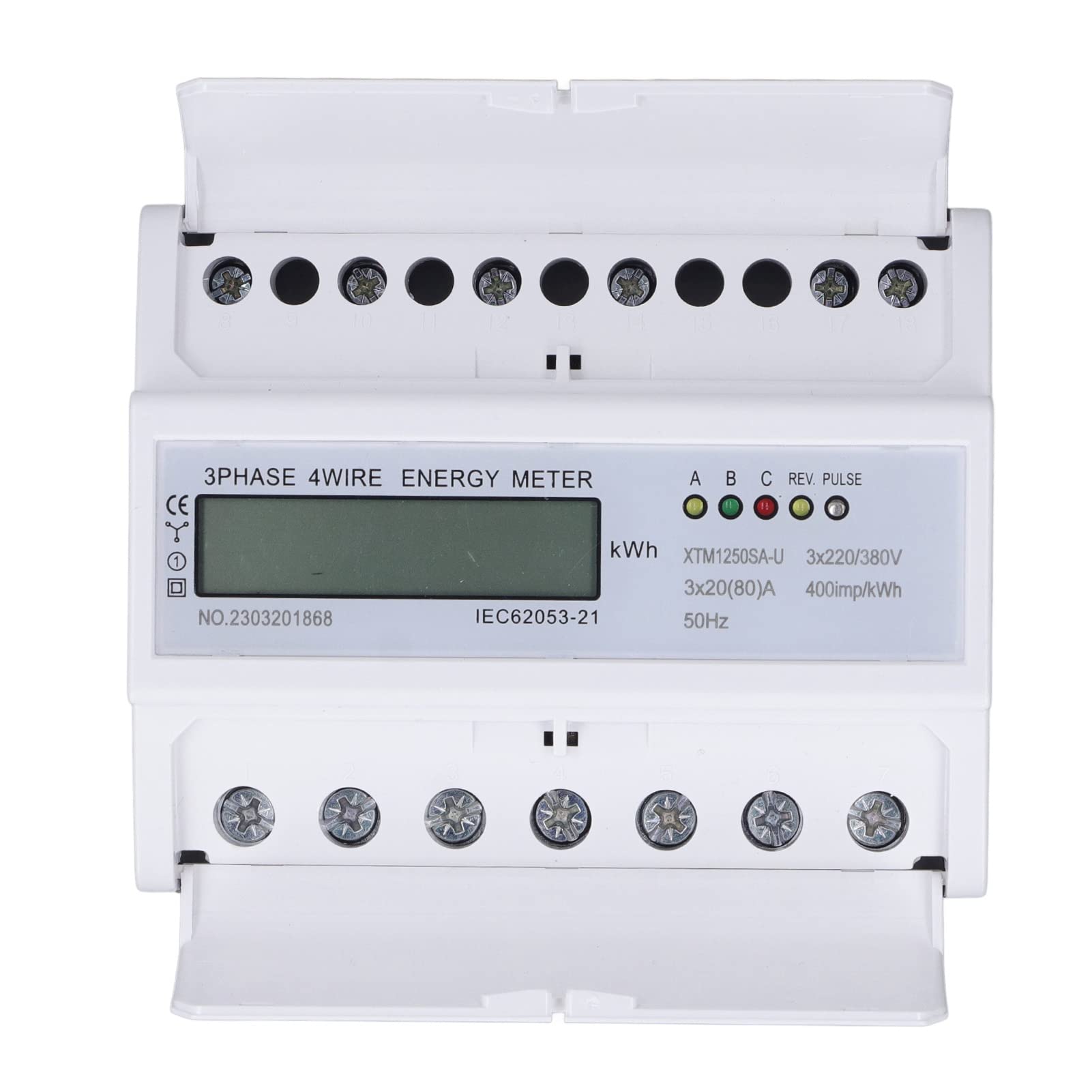 Electric Meter LCD Monitor Display for Din Guide Rail Guide Rail Meter 7P Phase 4 Wire *220V 380V Bit LCD Display Rail Bracket Measuring Meter Rail Fastener Power Meters