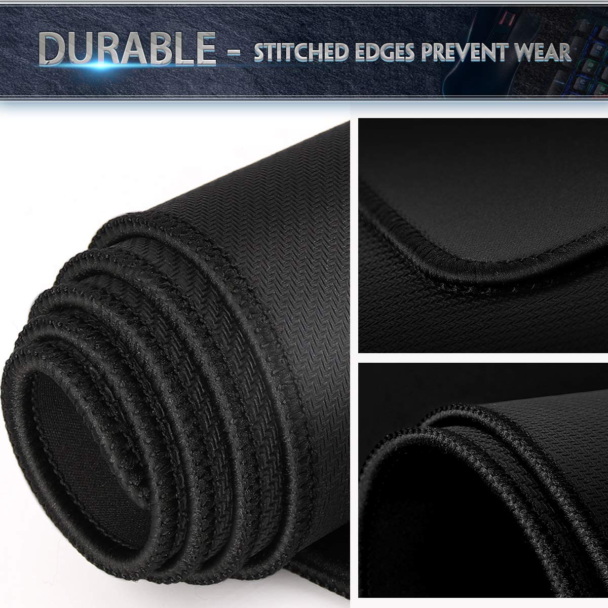 Large Mouse Pad 12x10 with Non-Slip Rubber Base, Premium-Textured & Waterproof Mousepad with Stitched Edges, Mouse Gaming Mat for Computers, Laptop, Office & Home, Black, Soft.