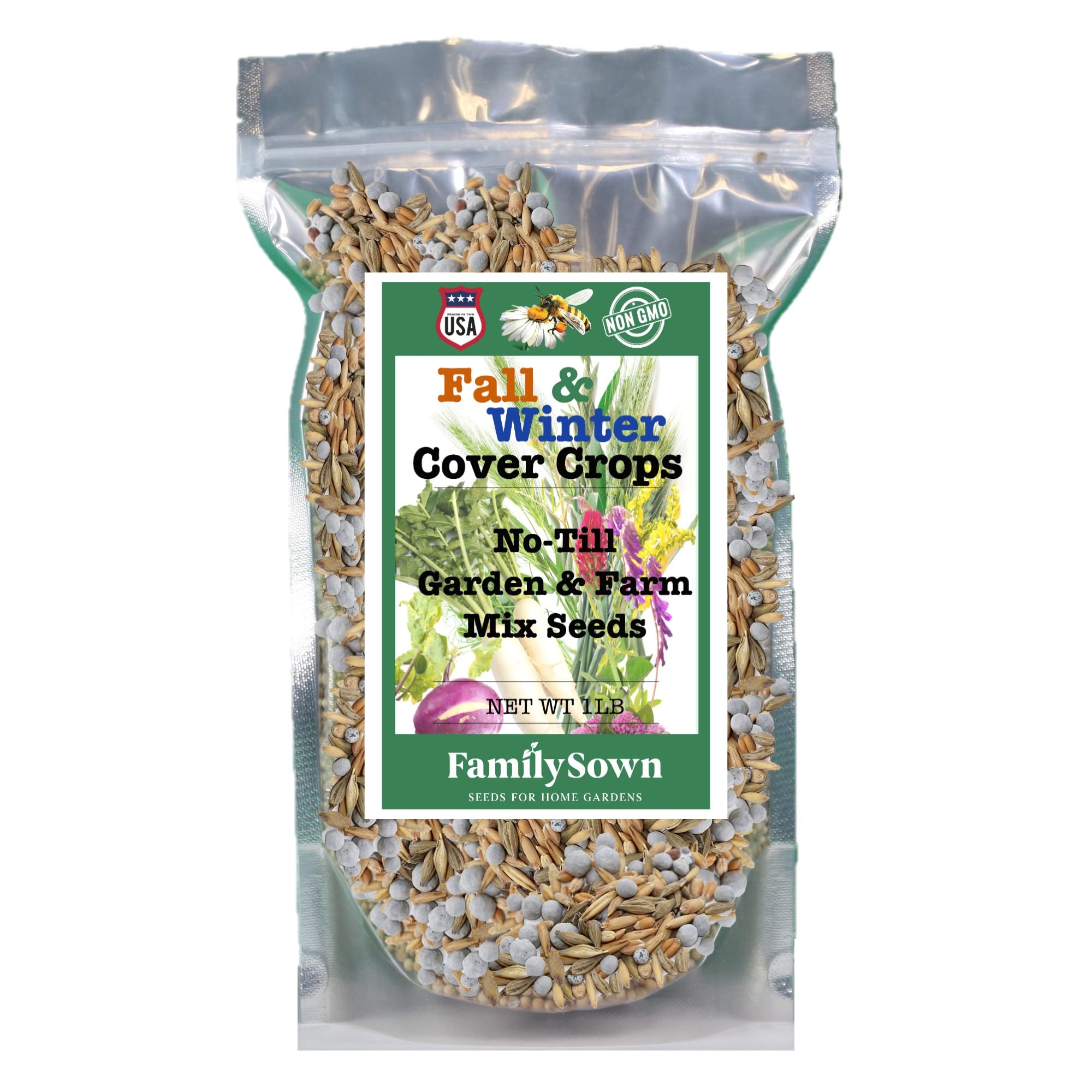 Cover Crops by Family Sown - 10 Variety Mix of Cover Crop Seeds Ideal for Home Gardens | Non-GMO, Open Pollinated, Made in The USA (1 LB)