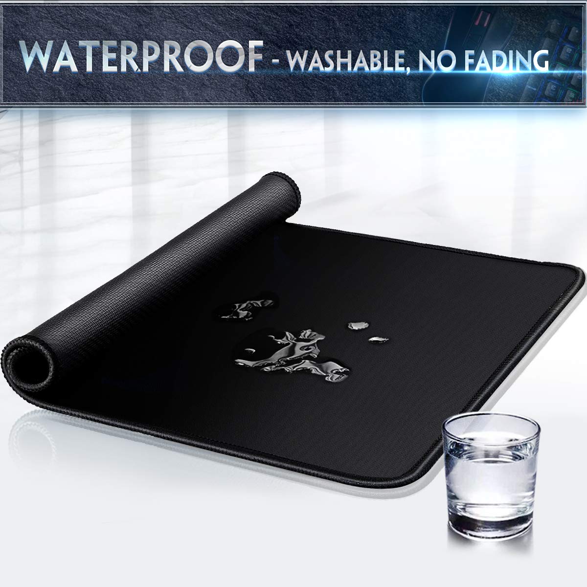 Large Mouse Pad 12x10 with Non-Slip Rubber Base, Premium-Textured & Waterproof Mousepad with Stitched Edges, Mouse Gaming Mat for Computers, Laptop, Office & Home, Black, Soft.