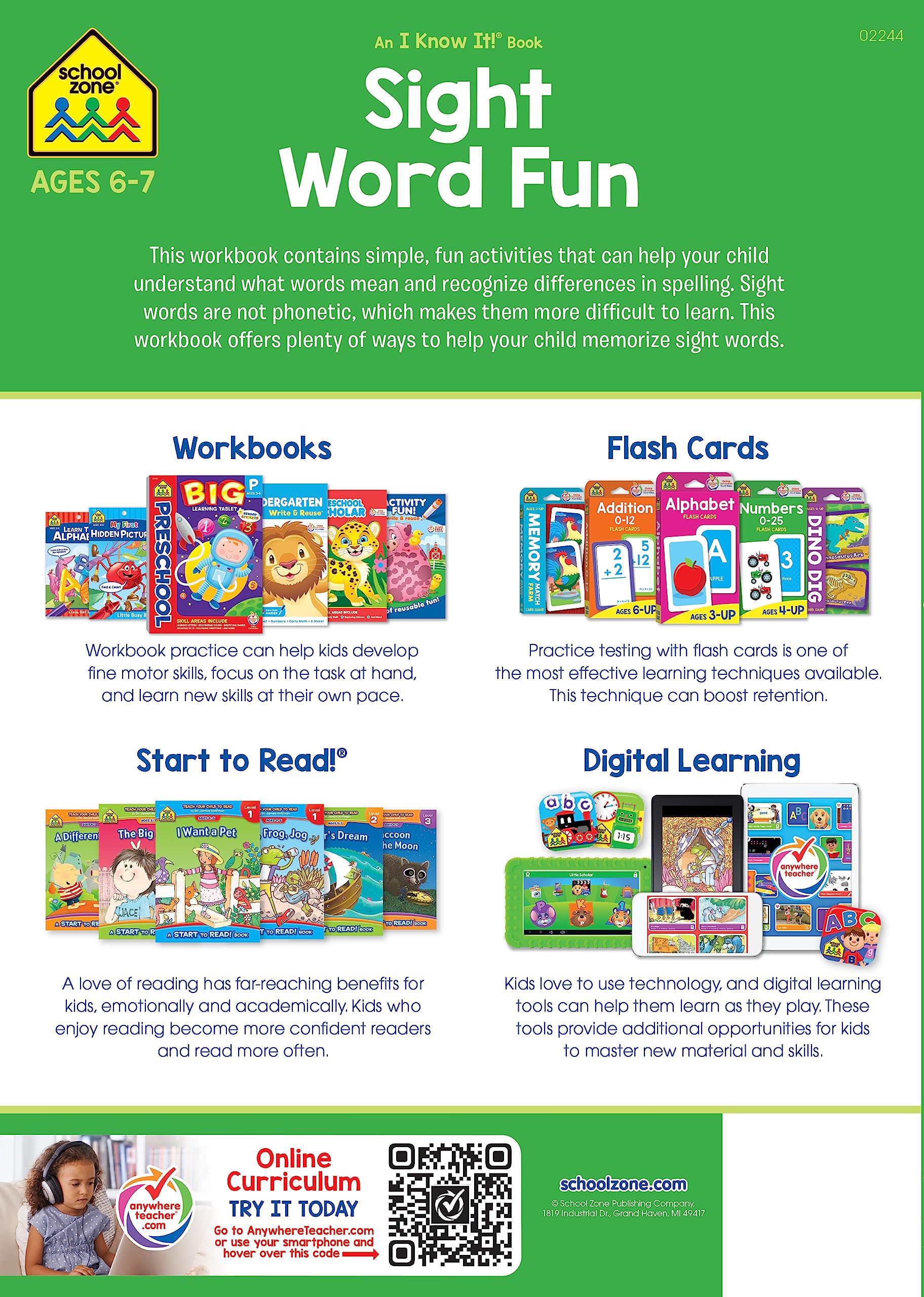 School Zone - Sight Word Fun Workbook - 64 Pages, Ages 6 to 7, 1st Grade, Word Recognition, Spelling, Letter Sounds, Context Clues, Categorizing, and More (School Zone I Know It!® Workbook Series)