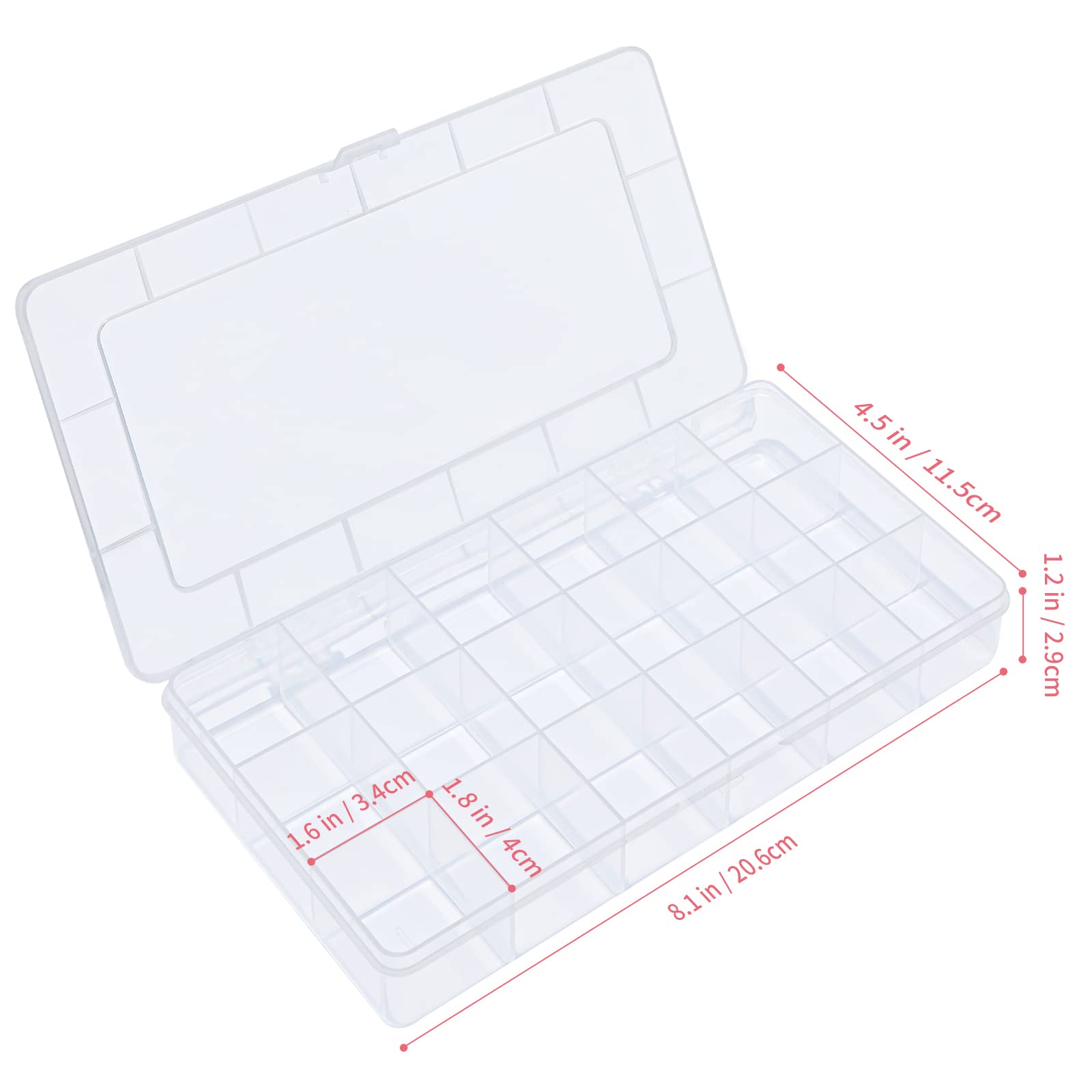 18 Grids Clear Plastic Organizer Box Storage Container with Dividers for Washi Tape,Jewelry,Beads Art DIY Crafts, Fishing Tackles,Screws