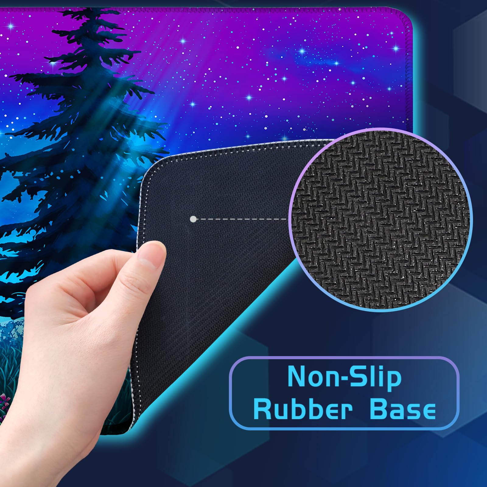 UJoowalk Gaming Mouse Pad, Large Mouse Pad, Keyboard and Mouse Pad, XL Mousepad, 31.5 x 11.8¡¯¡¯, Non-Slip Base Stitched Edge for Home Office Gaming Work, Galaxy Print Forest Moon Deer