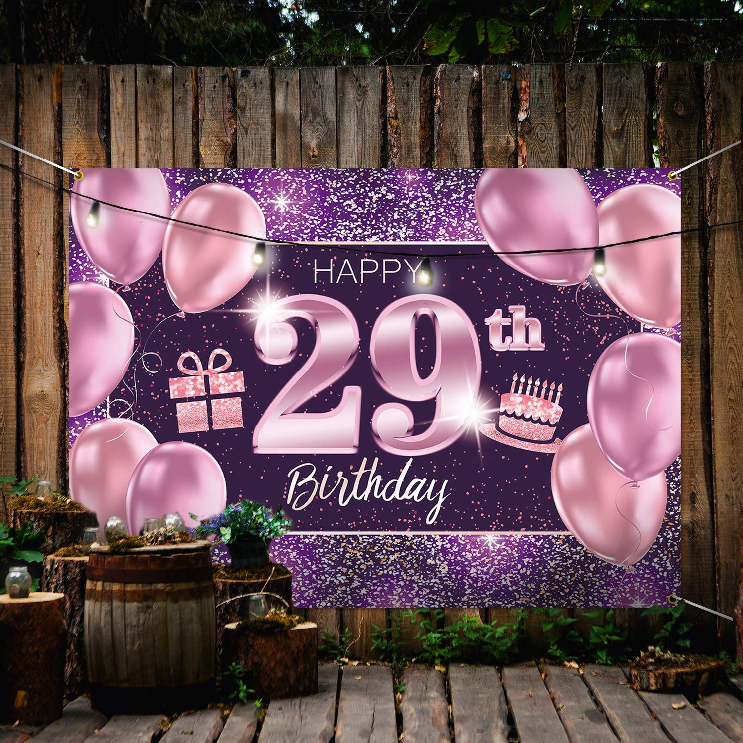 PAKBOOM Happy 29th Birthday Banner Backdrop - 29 Birthday Party Decorations Supplies for Women - Pink Purple Gold 4 x 6ft