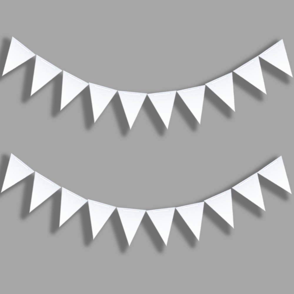 Aimto 20 Feet White Triangle Flag Banner for Party Decorations - 30pcs Flags