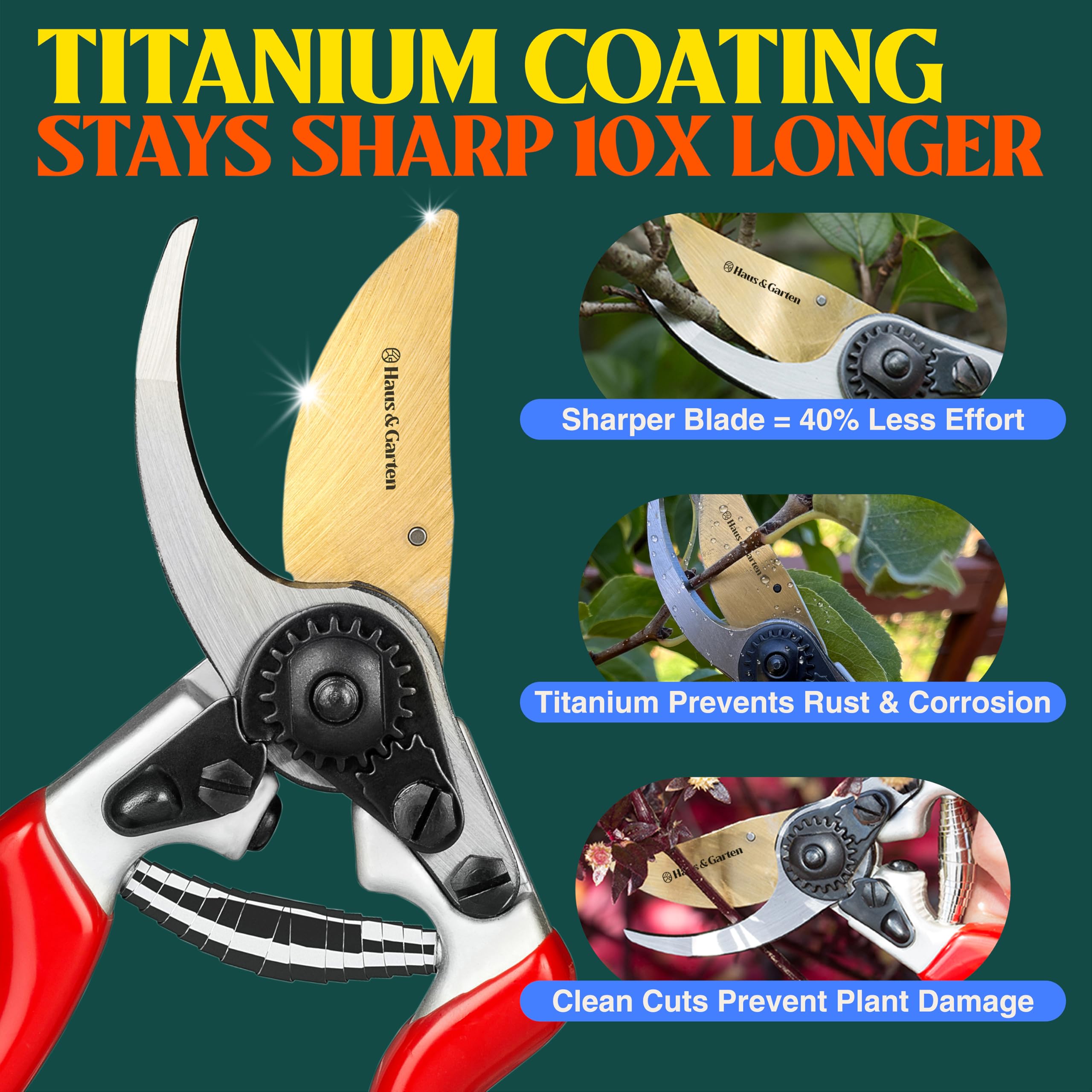 EnduroPRO Titanium Pruning Shears - Best Garden Shears, Tree Trimmer, Hand Pruner-Ideal Branch, Hedge, Shrub & Bush Clippers-Razor Sharp Bypass Secateurs Ergonomic Gardening Tool for Effortless Cuts