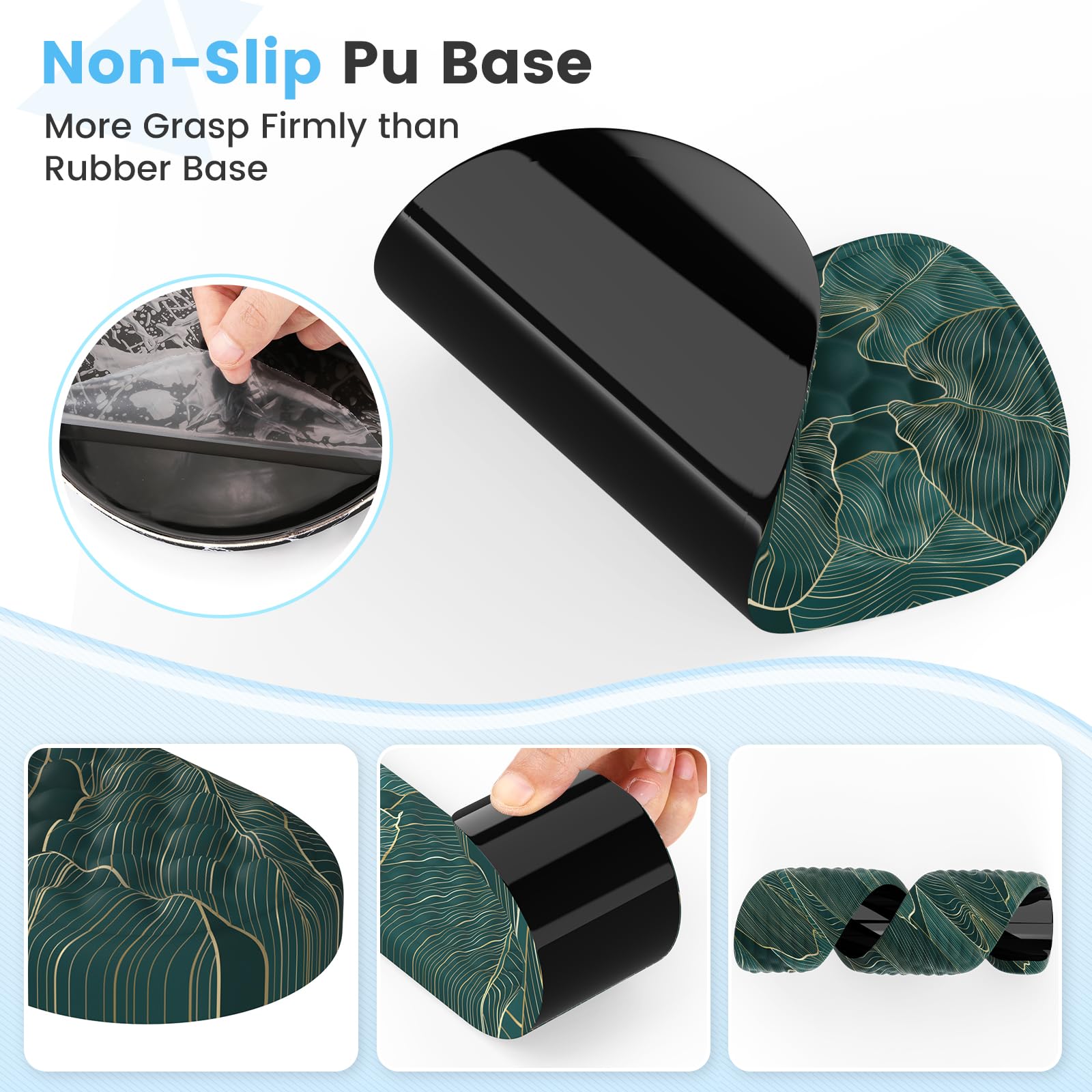 HAOCOO Ergonomic Mouse Pad with Wrist Rest and Keyboard Wrist Rest, 3 PCS Computer Carpal Tunnel Mouse Pads Set for Desk with Coaster, Memory Foam Mousepad Support for Office Laptop, Green Palm Leaves