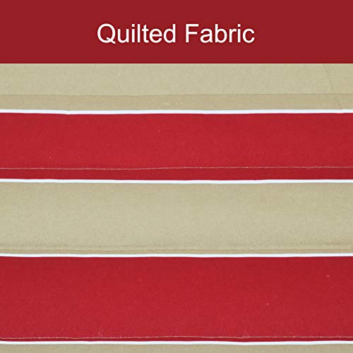 Prime Garden Quilted Fabric Hammock with Pillow, Heavy Duty Hammock with Hardwood Spreader Bars, 2 People Double Hammock for Outdoor Outside Patio Backyard Poolside Beach (Cherry Stripe)
