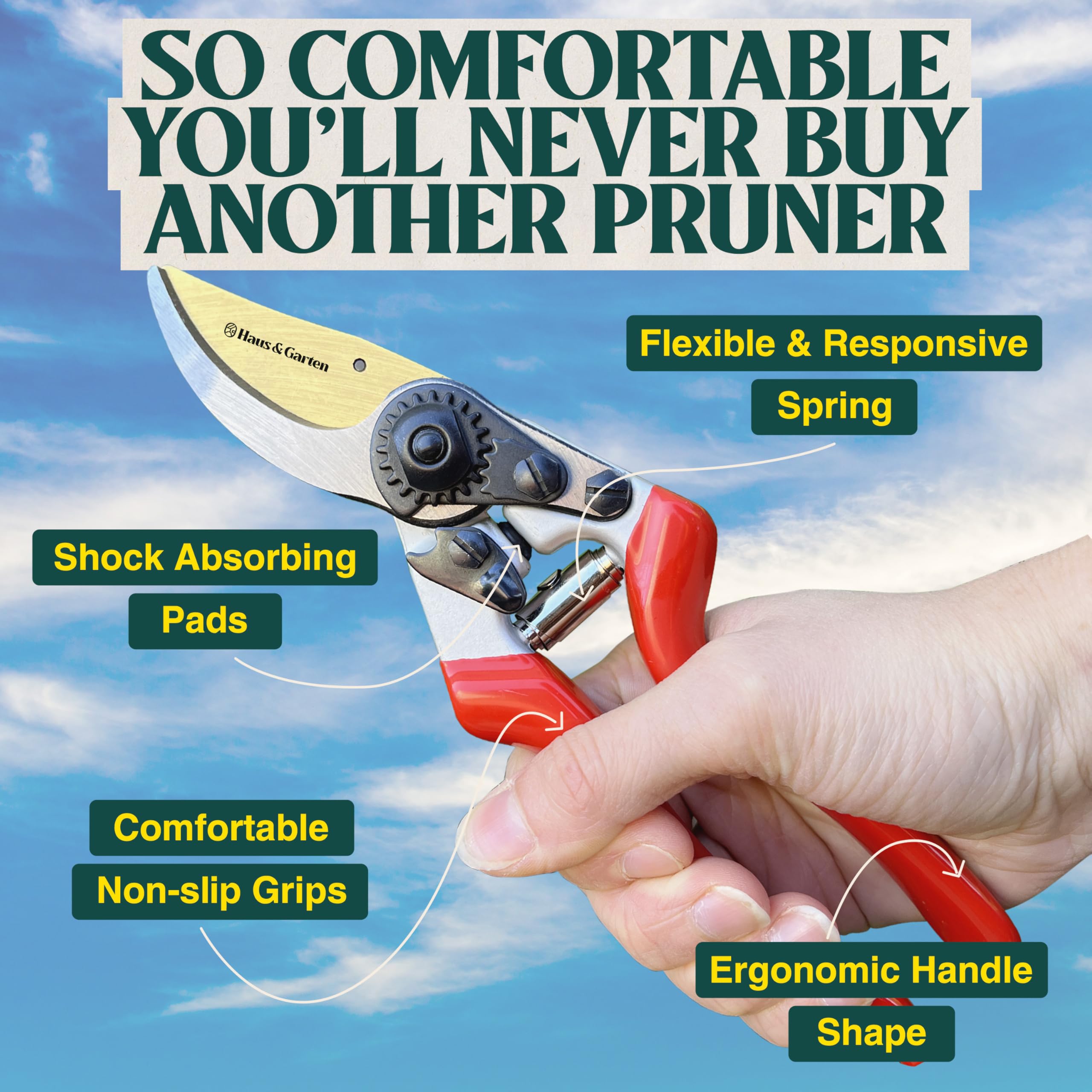 EnduroPRO Titanium Pruning Shears - Best Garden Shears, Tree Trimmer, Hand Pruner-Ideal Branch, Hedge, Shrub & Bush Clippers-Razor Sharp Bypass Secateurs Ergonomic Gardening Tool for Effortless Cuts