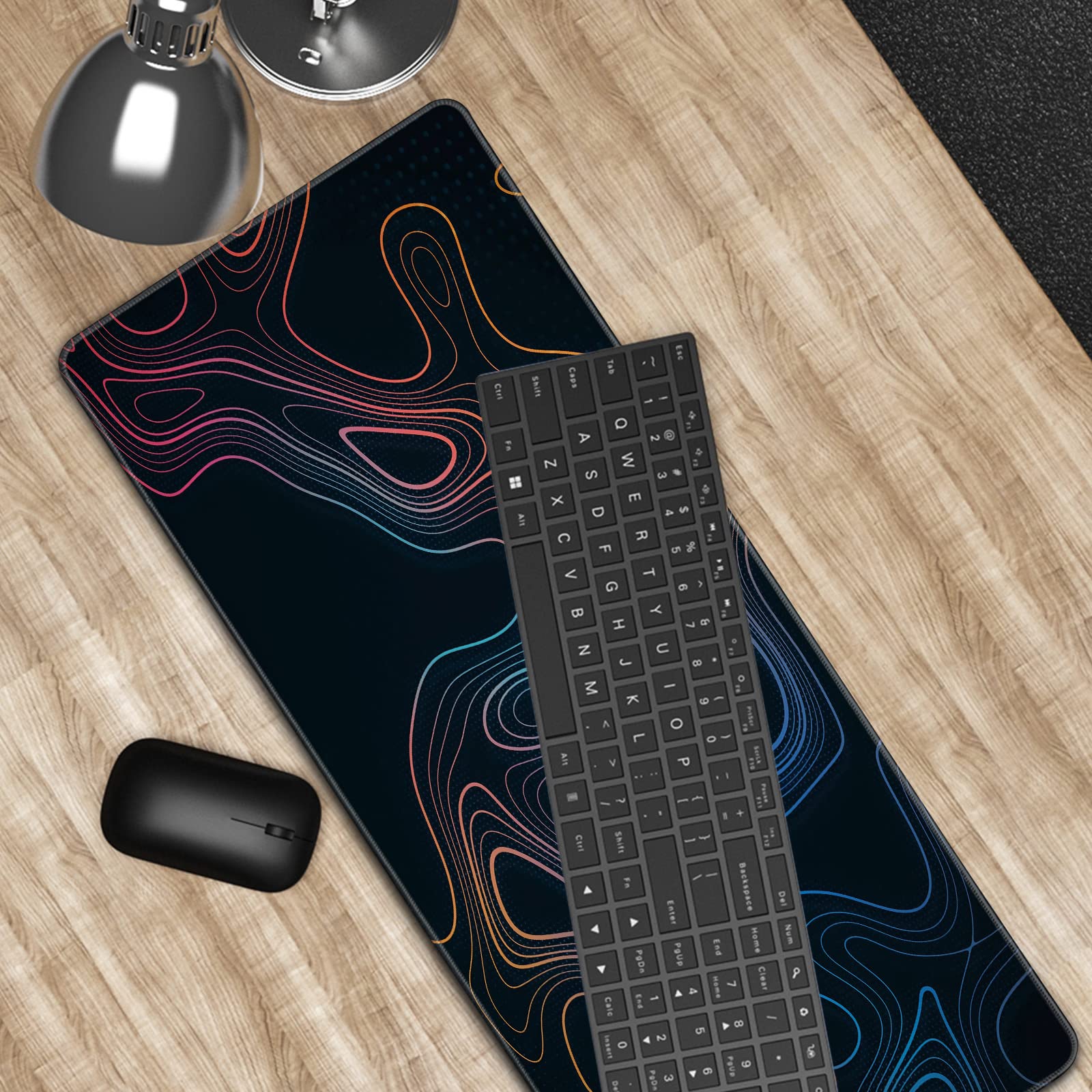 Topographic Contour Map XL Mouse Pad 31.5 x 11.8 Inch Gaming Mousepad Extended Large Mousepad with Nonslip Rubber Base Stitched Edges Laptop Desk Pad Home Office Supplies