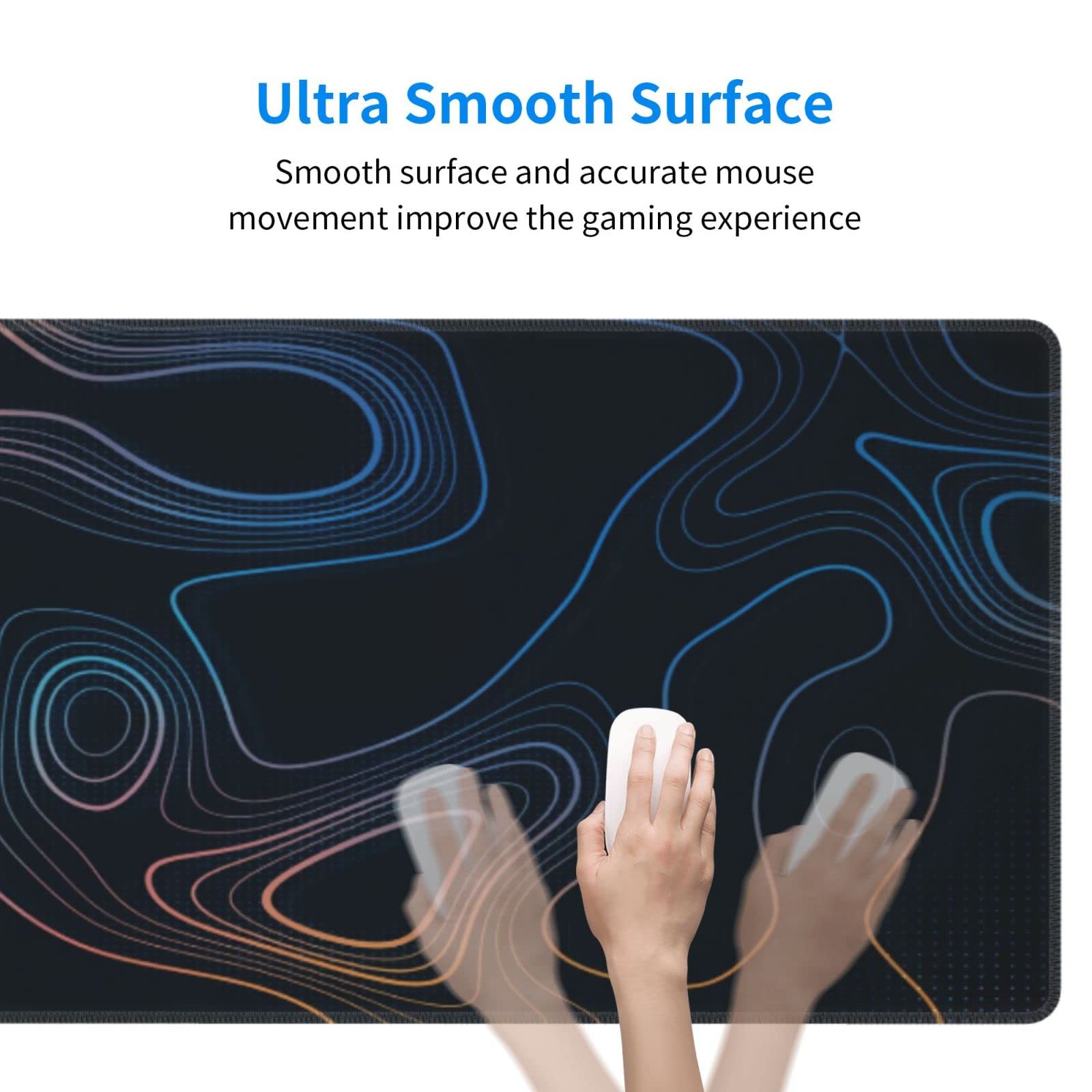 Topographic Contour Map XL Mouse Pad 31.5 x 11.8 Inch Gaming Mousepad Extended Large Mousepad with Nonslip Rubber Base Stitched Edges Laptop Desk Pad Home Office Supplies