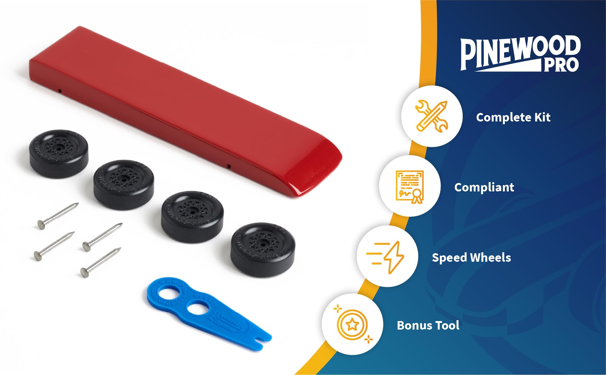 Pinewood Pro Pine Derby Car Kit with PRO Graphite - Painted and Weighted - Red Shark