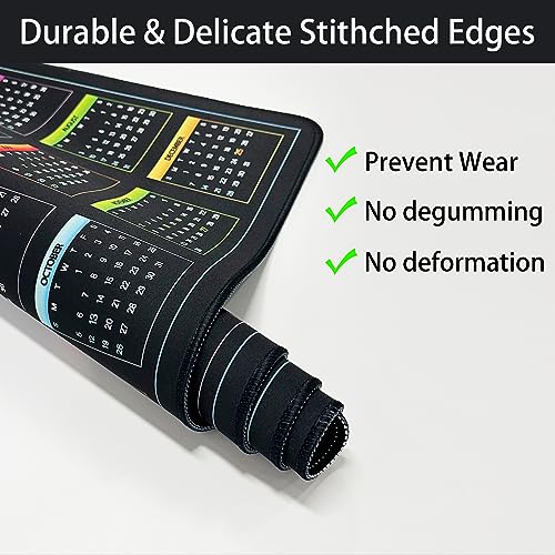 9CH Large Gaming Mouse Pad 2024-2025 Calendar with Holidays Mouse Pad Non-Slip Rubber Base, Computer Mouse Pad for Desktop Work, Game, Office(31.5 x 15.7 Inch-Black)