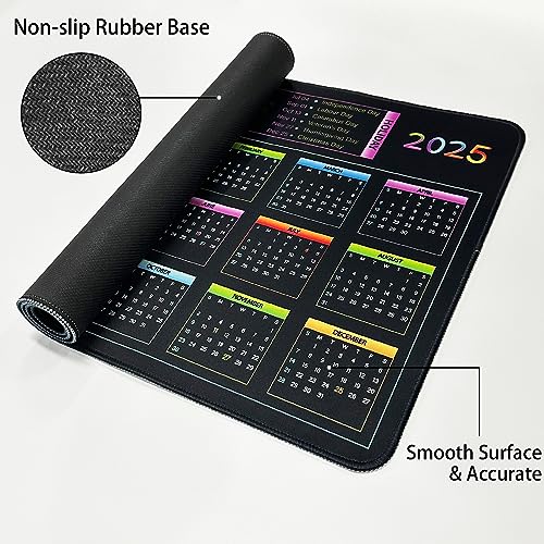 9CH Large Gaming Mouse Pad 2024-2025 Calendar with Holidays Mouse Pad Non-Slip Rubber Base, Computer Mouse Pad for Desktop Work, Game, Office(31.5 x 15.7 Inch-Black)