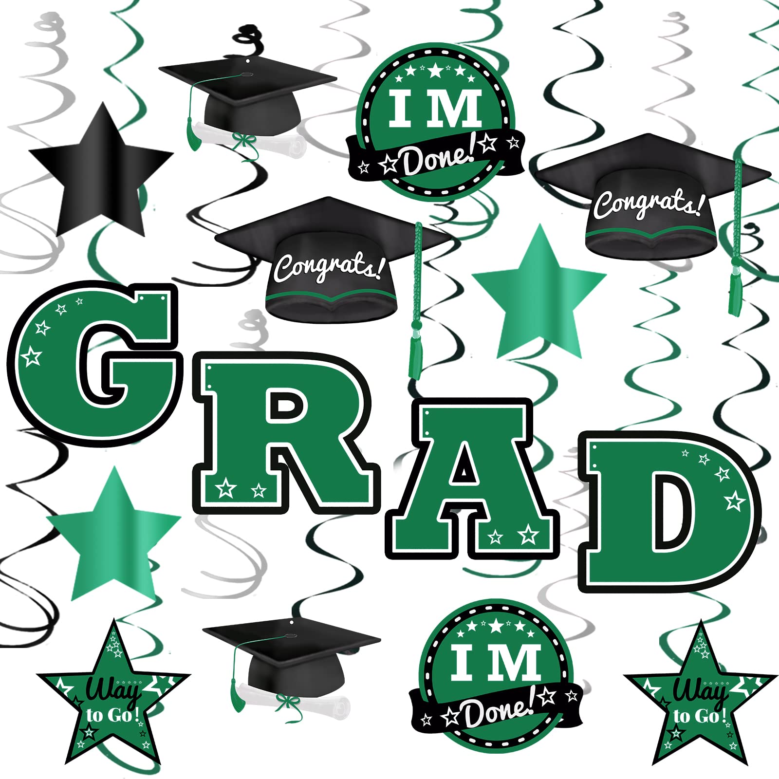 Bunny Chorus Graduation Party Decorations 2022, 36 Pcs Class of 2022 Graduation Party Supplies, Hanging Swirls Green and Black Graduation Decorations 2022, Congrats Grad Party Favors, No DIY Required