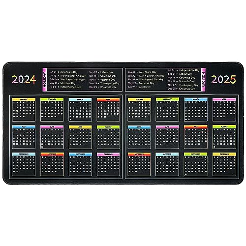 9CH Large Gaming Mouse Pad 2024-2025 Calendar with Holidays Mouse Pad Non-Slip Rubber Base, Computer Mouse Pad for Desktop Work, Game, Office(31.5 x 15.7 Inch-Black)