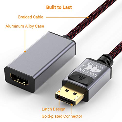 Cubilux Unidirectional DisplayPort to HDMI Converter, Active DP Male(Laptop, Graphics Card) to HDMI Female(Monitor, TV) Adapter Compatible with Dell HP Asus Lenovo Computer, PC, Display, Projector