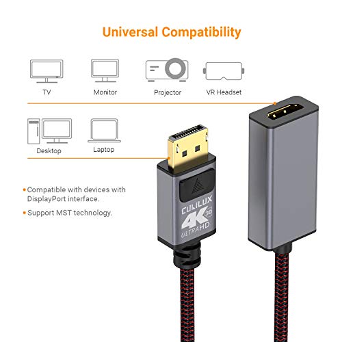 Cubilux Unidirectional DisplayPort to HDMI Converter, Active DP Male(Laptop, Graphics Card) to HDMI Female(Monitor, TV) Adapter Compatible with Dell HP Asus Lenovo Computer, PC, Display, Projector