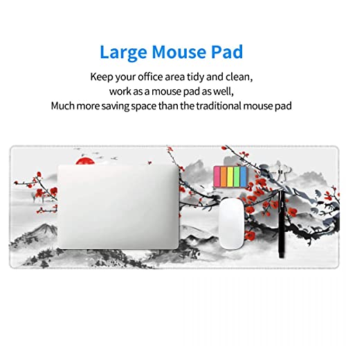 Japanese Sakura Cherry Blossom Mouse Pad XXL Full Desk Mousepad Extended Large Non-Slip Rubber Base Big Keyboard Mat with Stitched Edges for Gaming and Office(31.5 X 11.8 Inch 3mm)