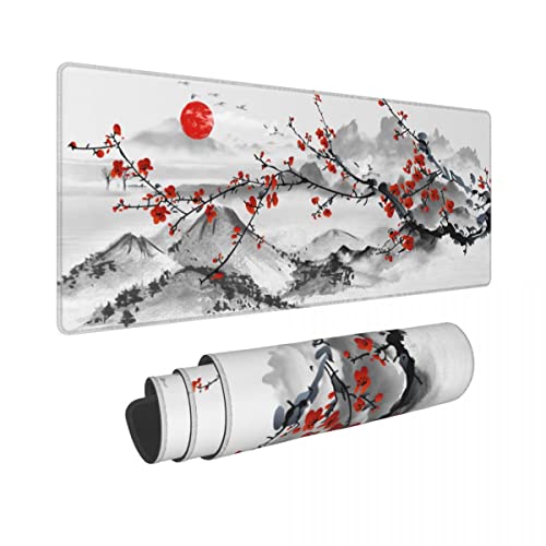 Japanese Sakura Cherry Blossom Mouse Pad XXL Full Desk Mousepad Extended Large Non-Slip Rubber Base Big Keyboard Mat with Stitched Edges for Gaming and Officeļ¼31.5 X 11.8 Inch 3mmļ¼