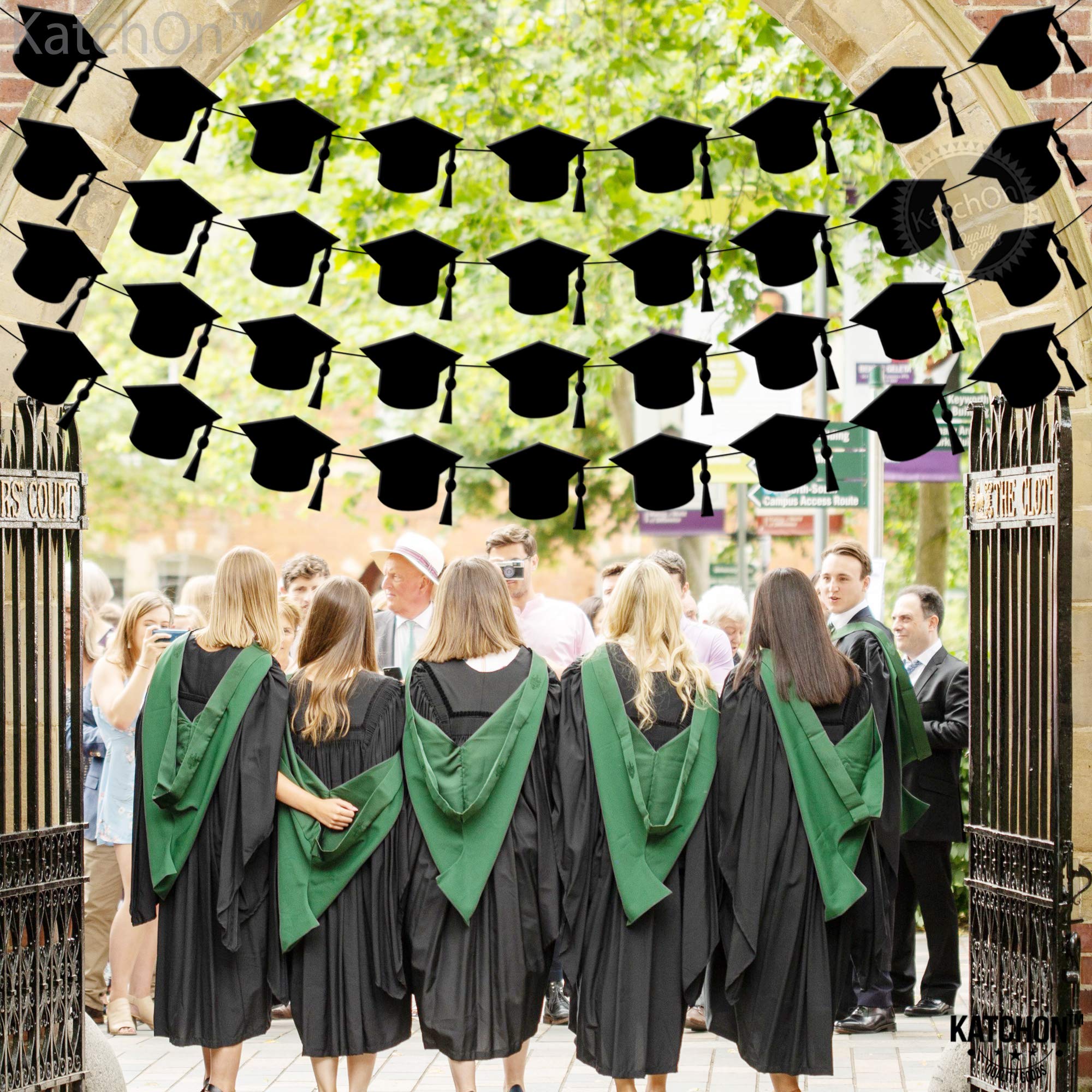 Felt, Black Graduation Cap Garland - 4 Strings, No DIY | Graduation Garland, Graduation 2023 Decorations | Graduation Banner for Black Graduation Party Decorations 2023 | Graduation Cap Decorations
