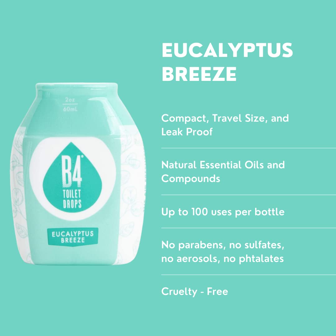 B4 Toilet Drops Toilet and Bathroom Deodorizer Drops, 2 Ounce Bottle (Eucalyptus Breeze)