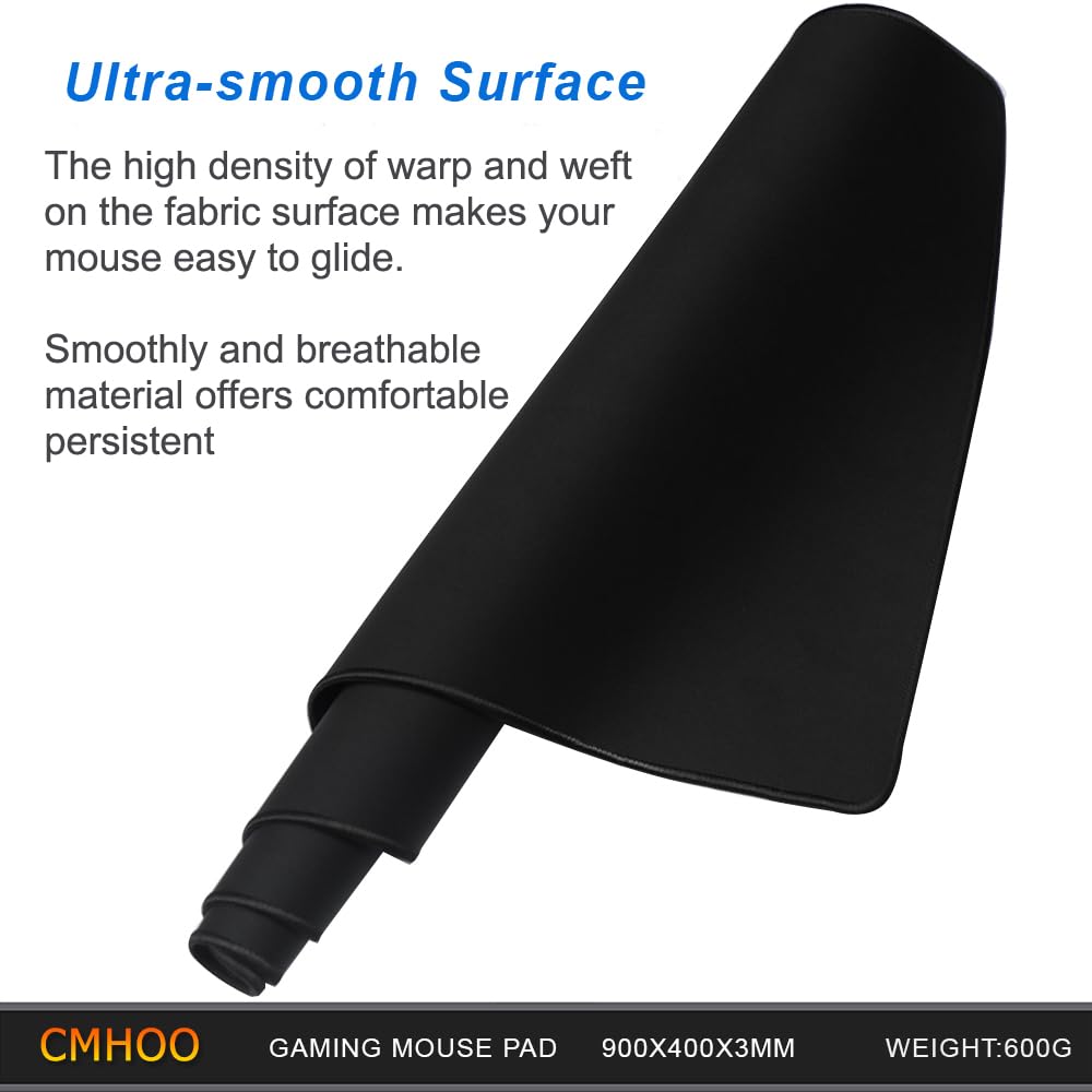 Cmhoo XXL Professional Large Mouse Pad & Computer Game Mouse Mat (35.4x15.7x0.12IN, 90x40 Black)