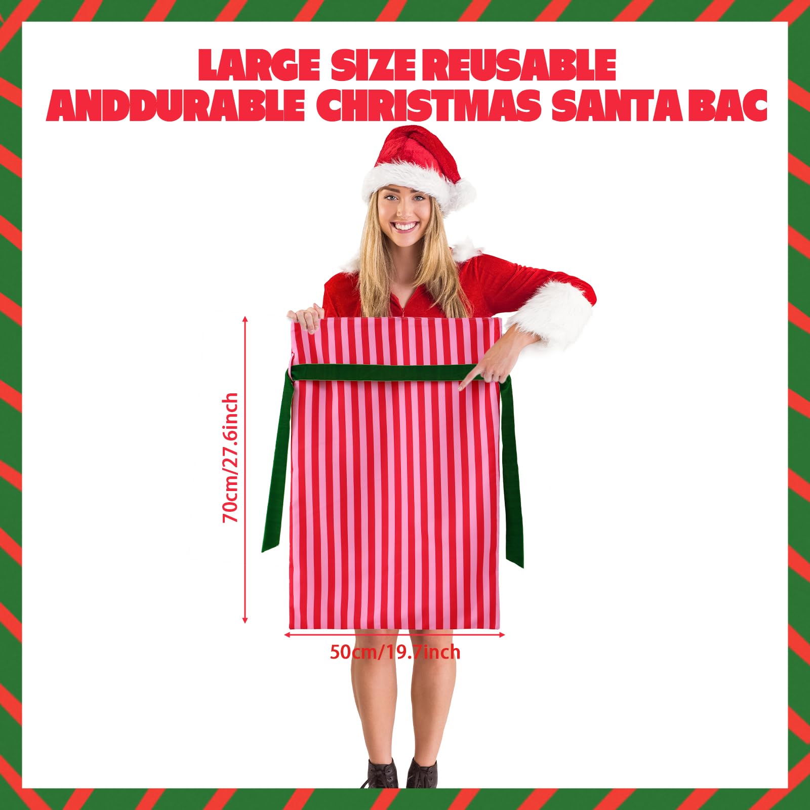 DYSHAYEN Santa Sack Christmas Bag,Extra Large Size 27"x19.5"Canvas Heavy Duty Personalize Gift Bag for Kids,Party Decoration (Stripe)