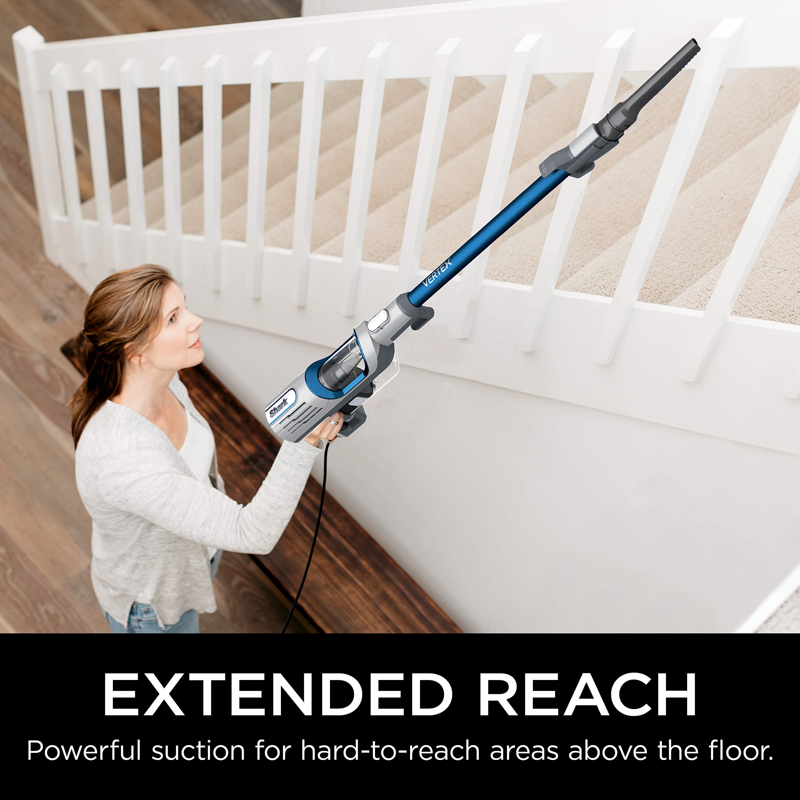 Shark HZ2002 Vertex Ultralight Corded Stick DuoClean PowerFins & Self-Cleaning Brushroll, Perfect for Pets, Removable Hand Vacuum, Upholstery Tool, Dusting & Power Brushes, Cobalt Blue