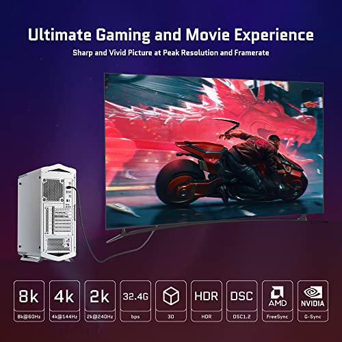 WitWot 8K DisplayPort Cable 1.4, 6ft, Bi-Directional Gold-Plated Nylon Braided Display Port DP Cable (8K@60Hz, 4K@144Hz, 2K@240Hz) 32.4Gbps, HDR, HDCP 2.2 for Gaming Monitor, Graphics, PC, Computer