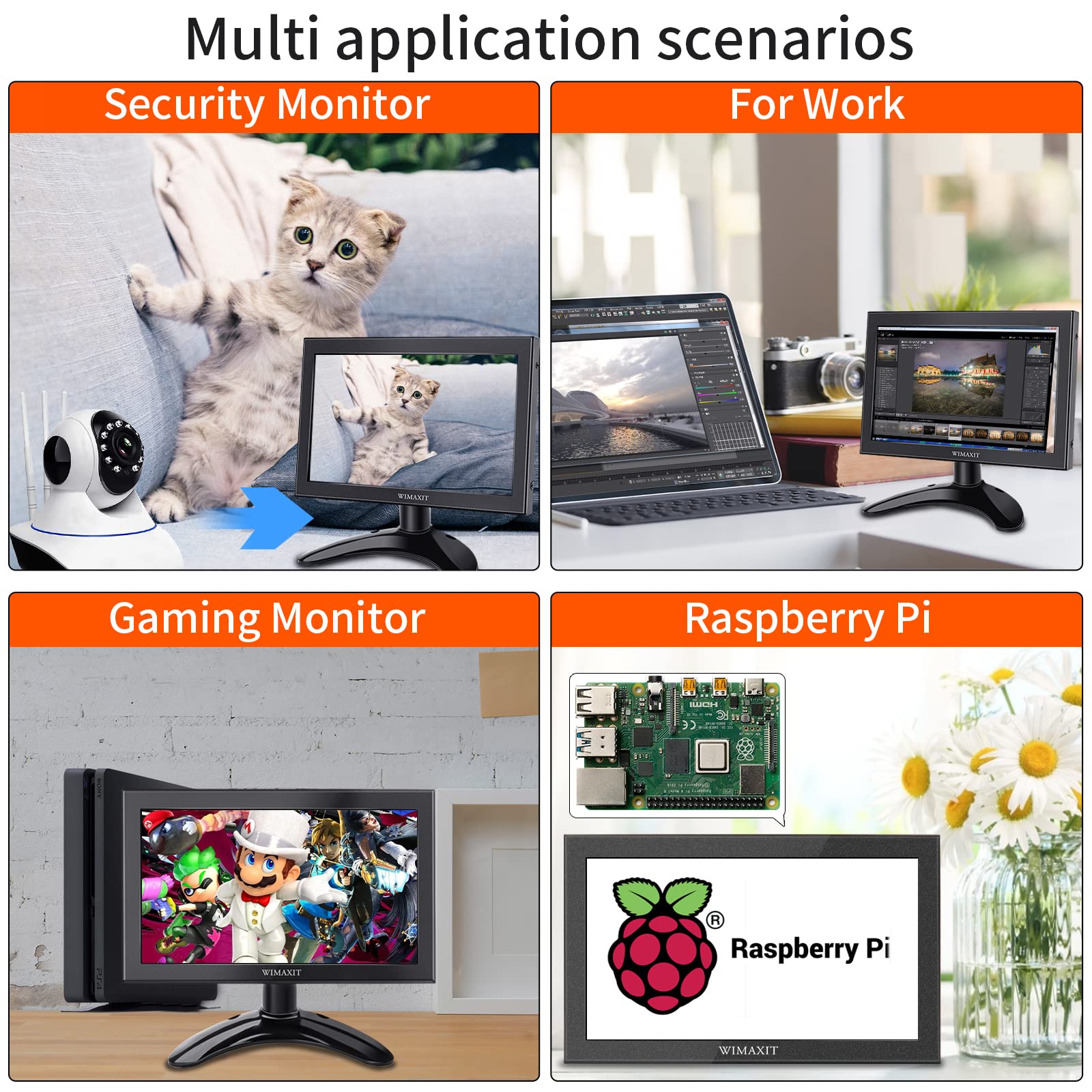 WIMAXIT 8 Inch HDMI VGA Security Monitor 95% sRGB 690nit Display with VESA Mount for CCTV DVR Office & Home Camera System Surveillance,Game Console,Raspberry Pi,Laptop