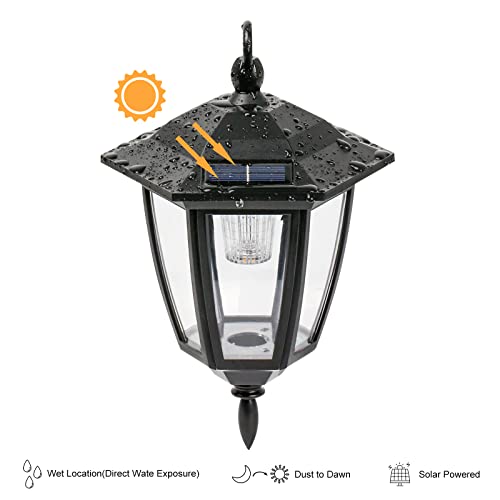 Vioview Hanging Solar Lights, 35 Inch Hanging Solar Lantern with 2 Shepherd Hooks Waterproof Dual Use Outdoor Decor Solar Lights Lantern for Garden, Patio, Front Porch, Yard, Flower Bed, 2Pack