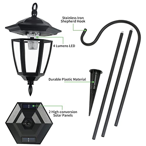 Vioview Hanging Solar Lights, 35 Inch Hanging Solar Lantern with 2 Shepherd Hooks Waterproof Dual Use Outdoor Decor Solar Lights Lantern for Garden, Patio, Front Porch, Yard, Flower Bed, 2Pack