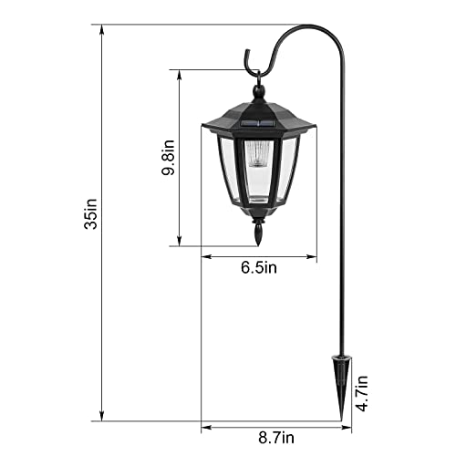 Vioview Hanging Solar Lights, 35 Inch Hanging Solar Lantern with 2 Shepherd Hooks Waterproof Dual Use Outdoor Decor Solar Lights Lantern for Garden, Patio, Front Porch, Yard, Flower Bed, 2Pack