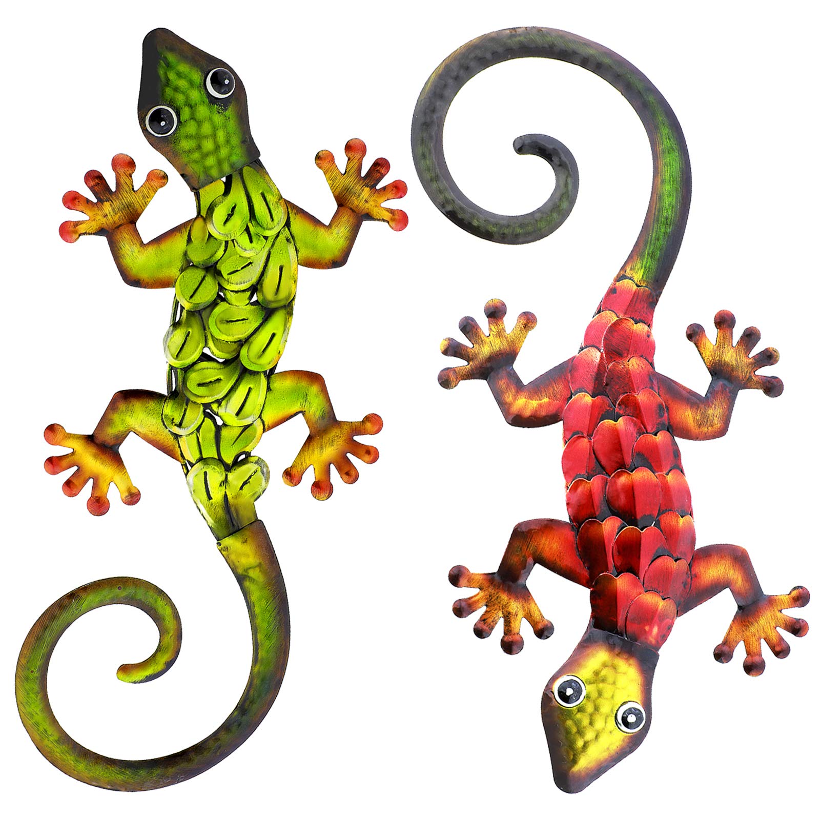 aboxoo Metal Gecko Set Wall Decor -Large Lizard Garden Art Sculpture Crafts Statue Hanging Decoration Ornaments for Room/Yard/Fence/Garden/Children's Toy/Gift (Red, Green)
