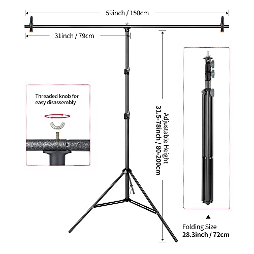 Hemmotop Green Screen Backdrop with Stand Kit 5x6.5ft for Zoom, 2-in-1 Reversible Blue Screen and Green Screen with Portable T-Shaped Background Support Stand, 5 x Backdrop Clip