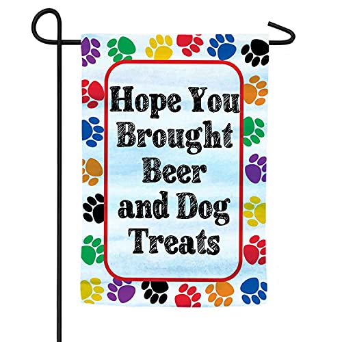 FAQDFLAU Hope You Brought Beer and Dog Treats Farmhouse Yard Outdoor Decoration Burlap Garden Flag 12.5 x 18 Inch Double Sided