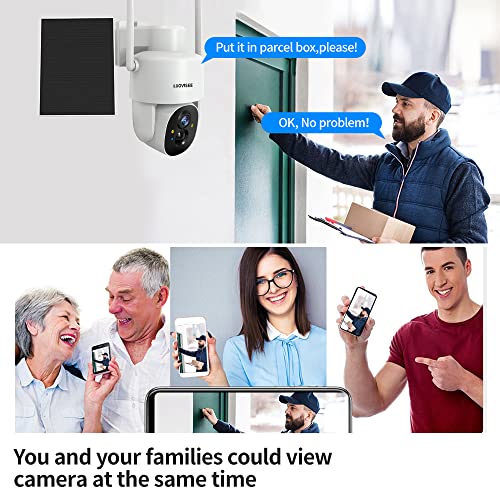 Luovisee Solar Wireless Outdoor Camera,2K Rechargeable Battery WiFi Camera,with PTZ,360 View,Motion Detection,Spotlight Colorful Night Vision,2-Way Audio,Cloud/SD Card Storage,AI Analysis