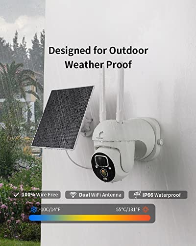 P Panoraxy 2.5K 4MP Solar Security Camera Wireless Outdoor 360°View 2.4G WiFi Home PTZ Camera, Color Night Vision Battery Powered, Motion&Human Detect, Pan Tile, Works with Alexa & Google Assistant